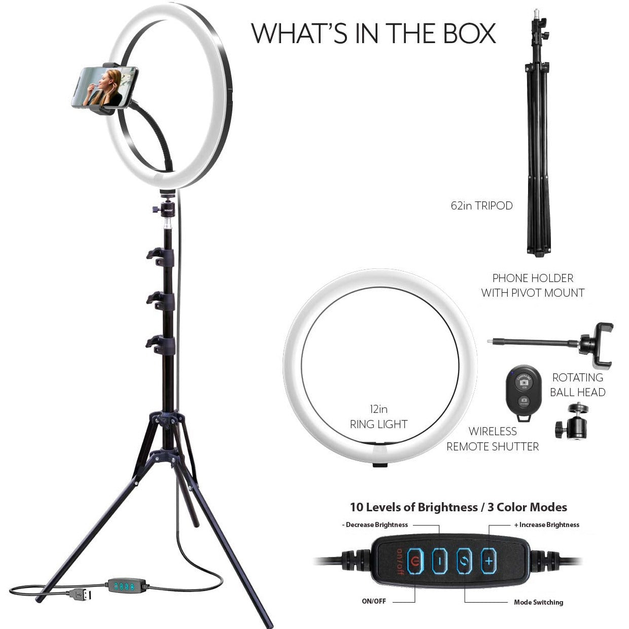 Bower 12” LED Selfie Ring Studio Light